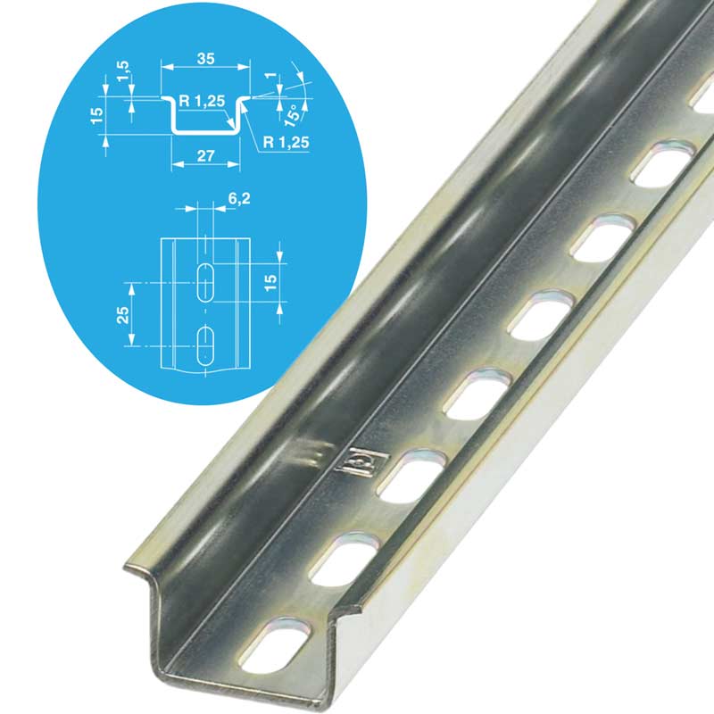 Thanh cài thiết bị điện PHOENIX CONTACT NS 35-15 PERF 2000MM - baa.vn