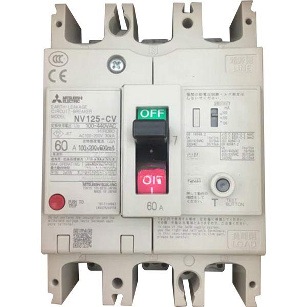 Aptomat khối chống giật 3 pha (ELCB) MITSUBISHI NV125-CV 3P 60A 10kA 1. ...