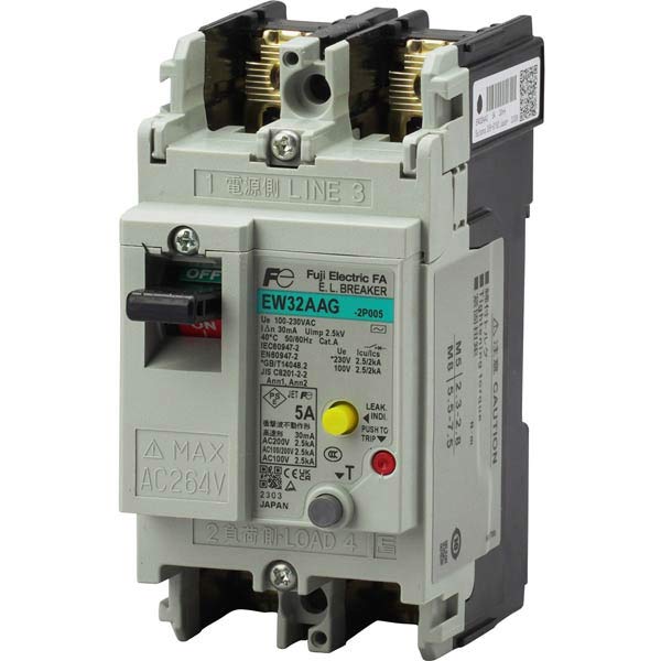 Aptomat chống dòng rò (ELCB) FUJI EW32AAG-2P005B 2P 5A 30mA 2.5kA - baa.vn