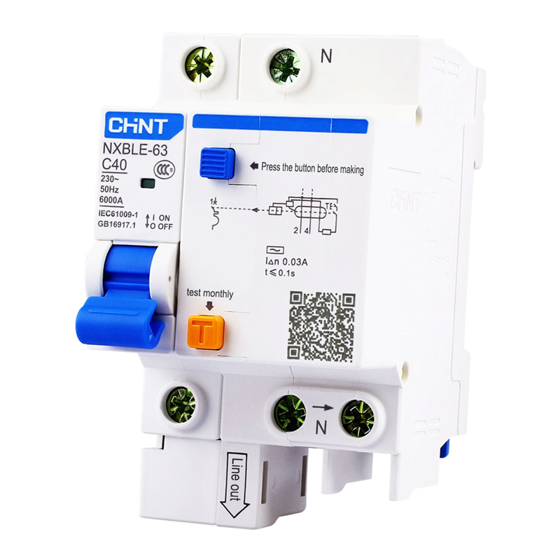 Cầu dao chống rò RCBO CHINT NXBLE-63 1P+N C40 30mA 6kA - baa.vn