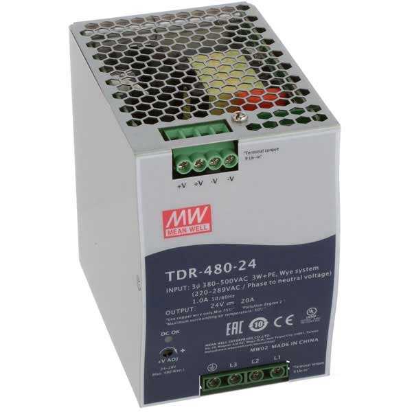 Bộ nguồn 480W 3 pha có chức năng PFC MEAN WELL TDR-480-24 - baa.vn